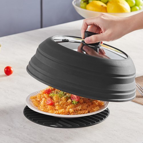 VEVOR Microwave Splatter Cover & Mat 10.8" Collapsible Microwave Food ...