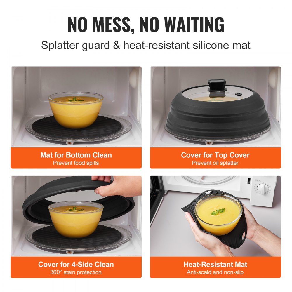 VEVOR Microwave Splatter Cover & Mat – 10.8", 500°F