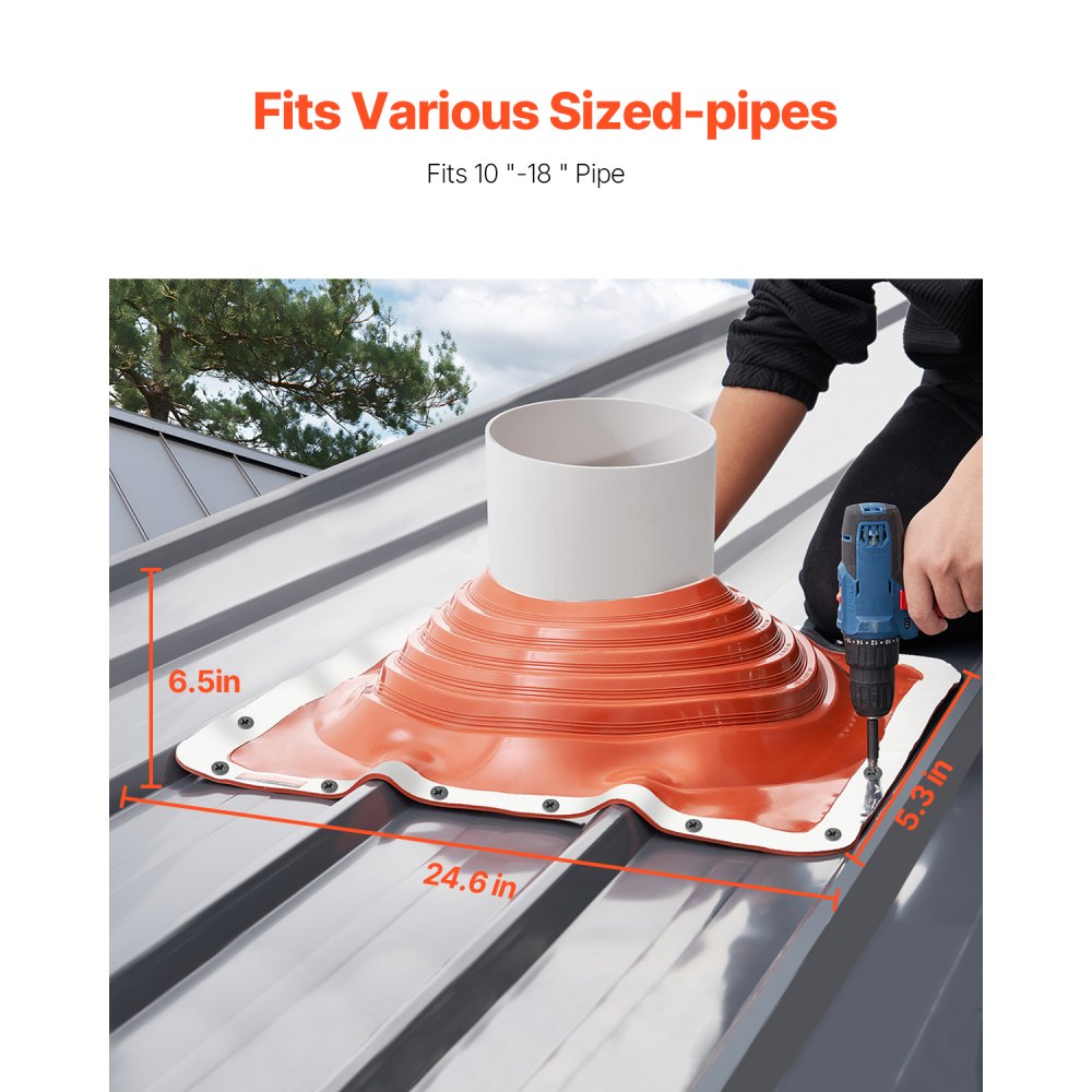 Metal Roof Pipe Flashing Boot Fits 10"-18" Pipe High Temp Flexible Red ...