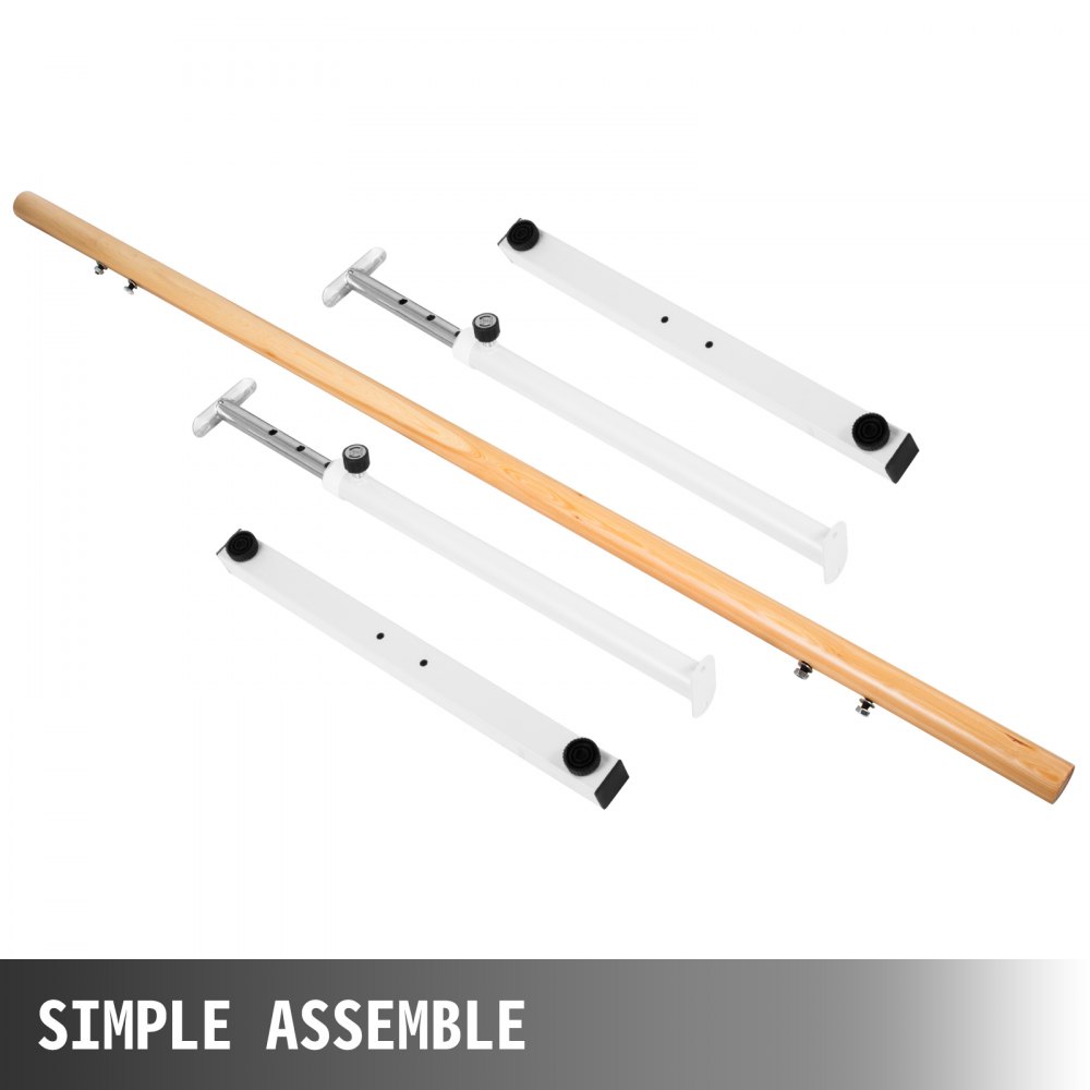 VEVOR 6.5FT Length Single Ballet Barre,Portable White Dance Bar ...