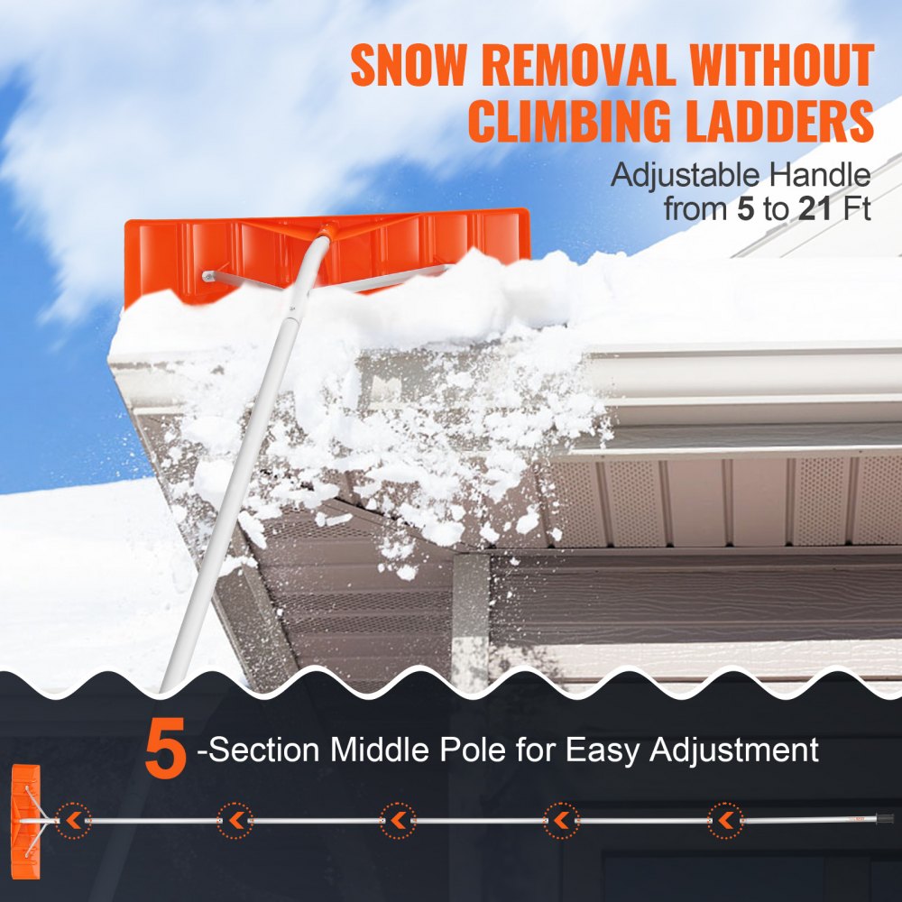 VEVOR Snow Roof Rake, 25" Plastic Blade Snow Removal Tool, 21ft Reach ...