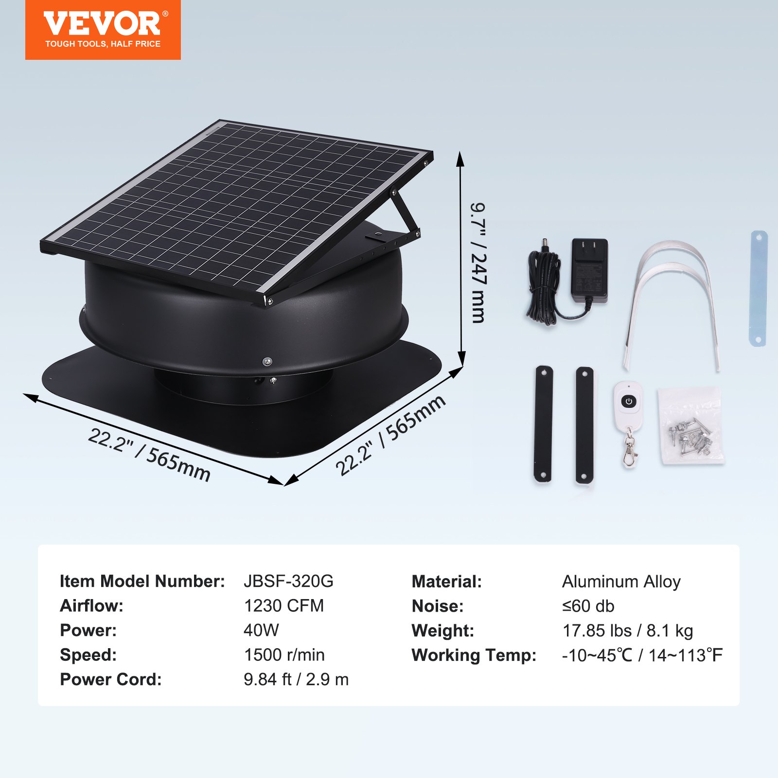 VEVOR Solar Attic Fan, 40 W, 1230 CFM Large Air Flow Solar Roof Vent ...