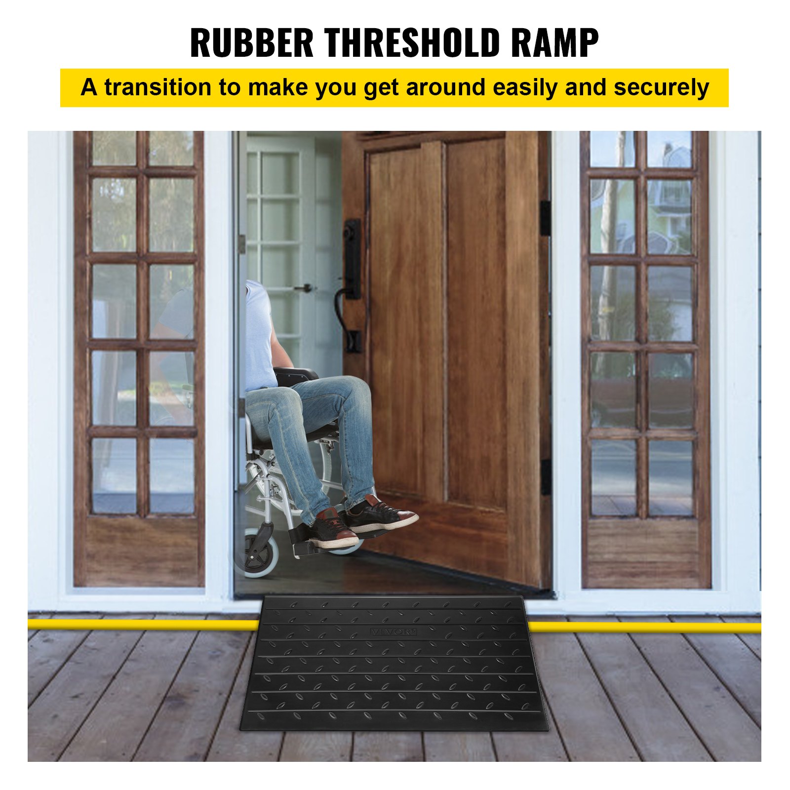 VEVOR Rubber Threshold Ramp, 2.6" Rise Threshold Ramp Doorway, 3 ...