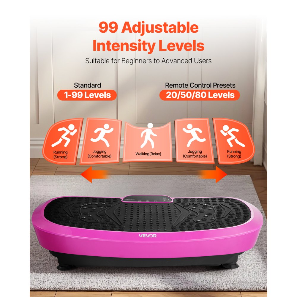 VEVOR Pink Vibration Plate – 22 Magnets, 99 Modes, 265 LBS