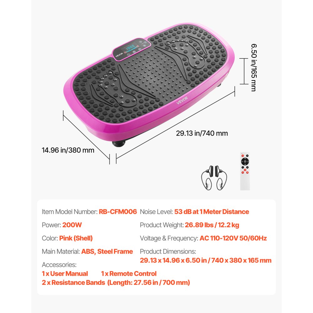VEVOR Pink Vibration Plate – 22 Magnets, 99 Modes, 265 LBS