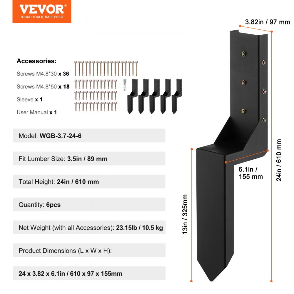 VEVOR Fence Post Anchor Repair Kit, 6 Pack Inner Diameter 3.5 x3.5 ...