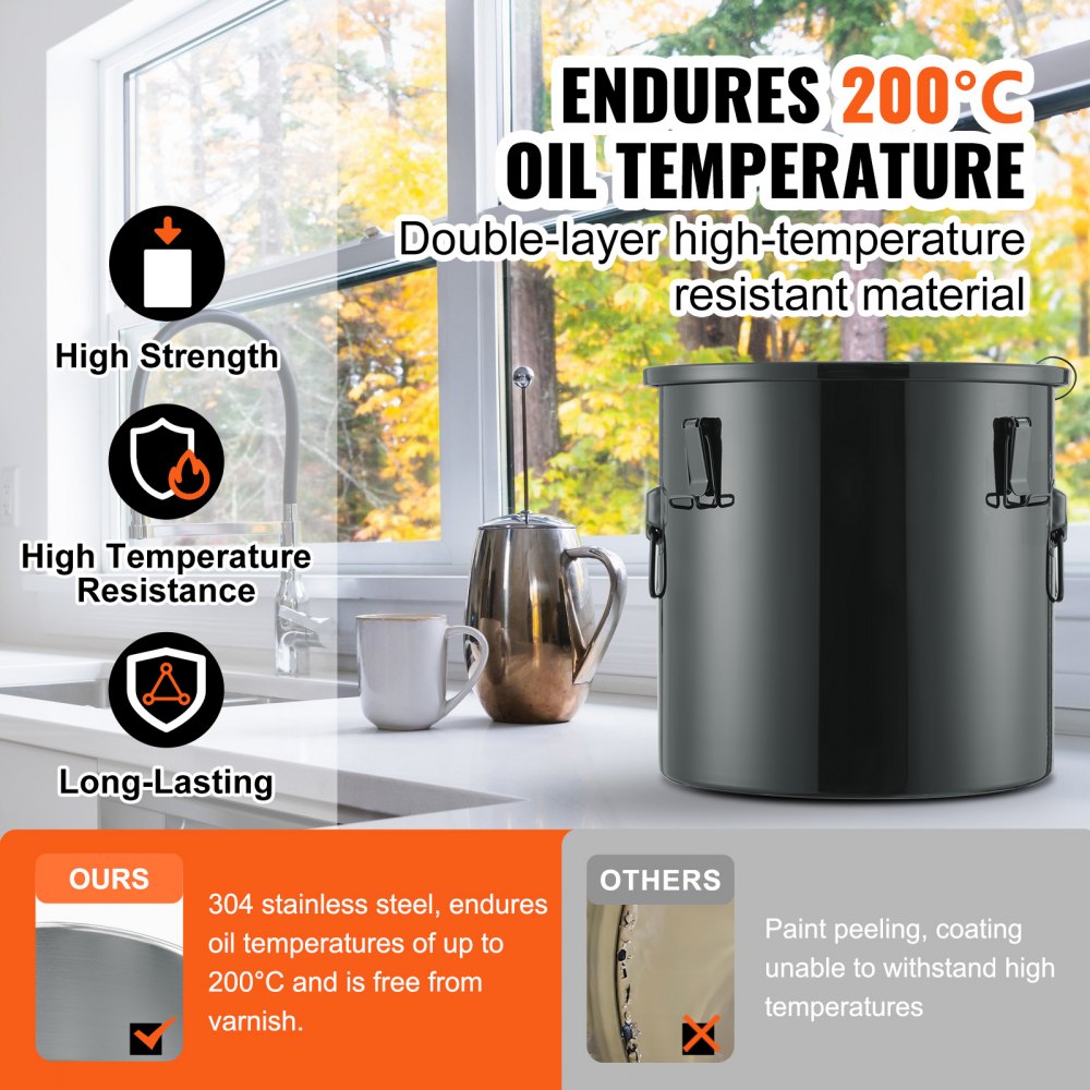 VEVOR Fryer Grease Bucket, 10 Gal Oil Disposal Caddy Stainless Steel ...