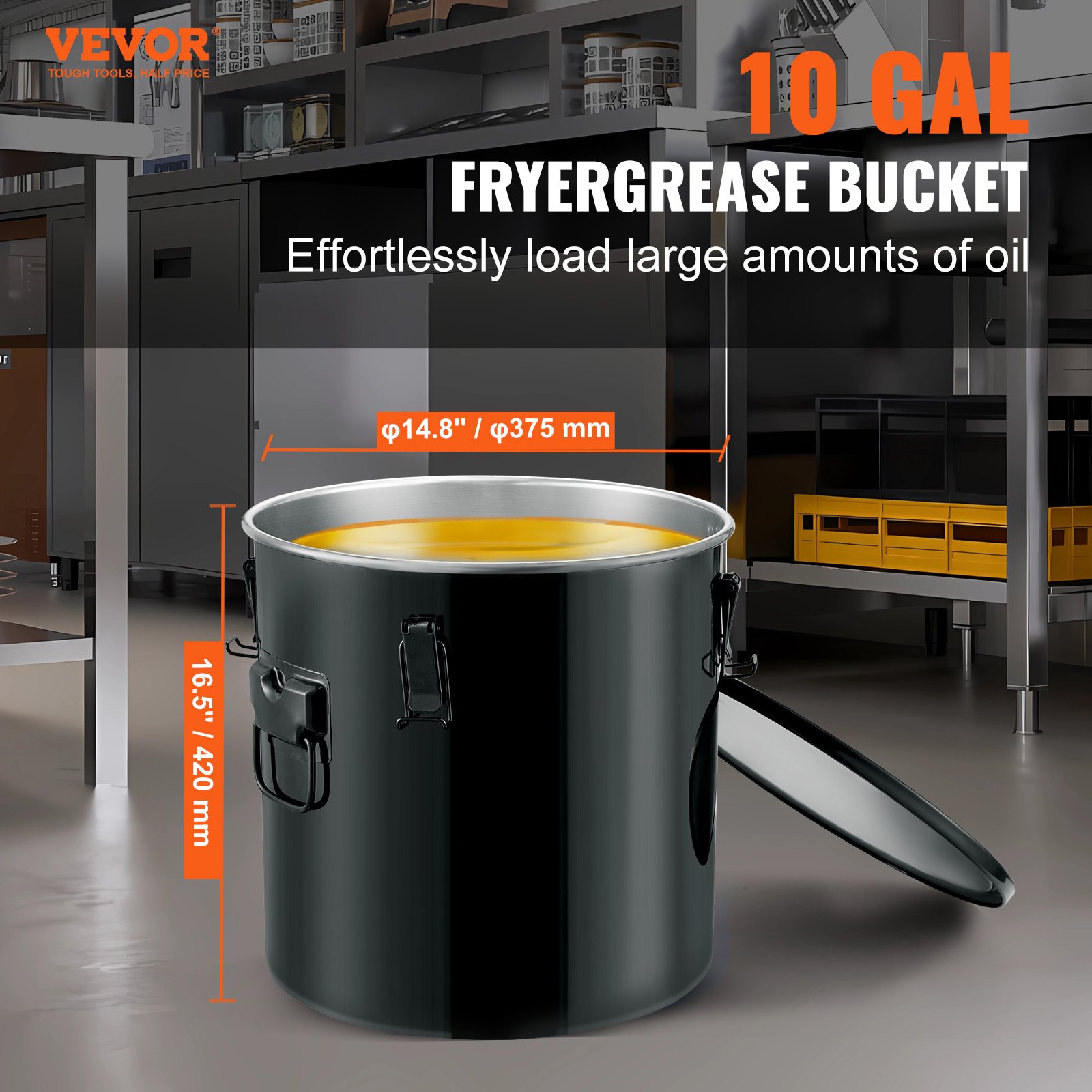 VEVOR Fryer Grease Bucket, 10 Gal Oil Disposal Caddy Stainless Steel ...