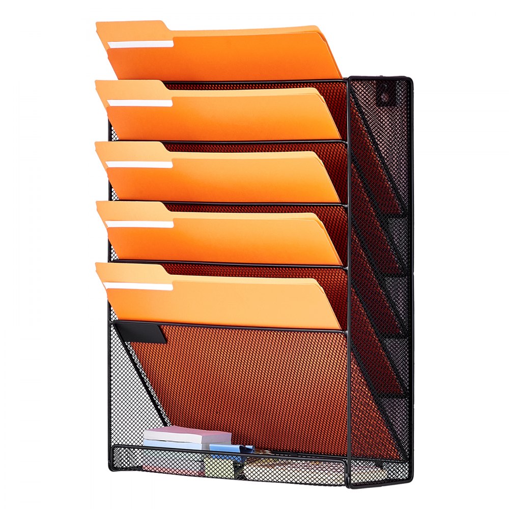 VEVOR File Wall Rack, Two-Piece 6 Pockets Mesh Wall File Holder, Wall ...
