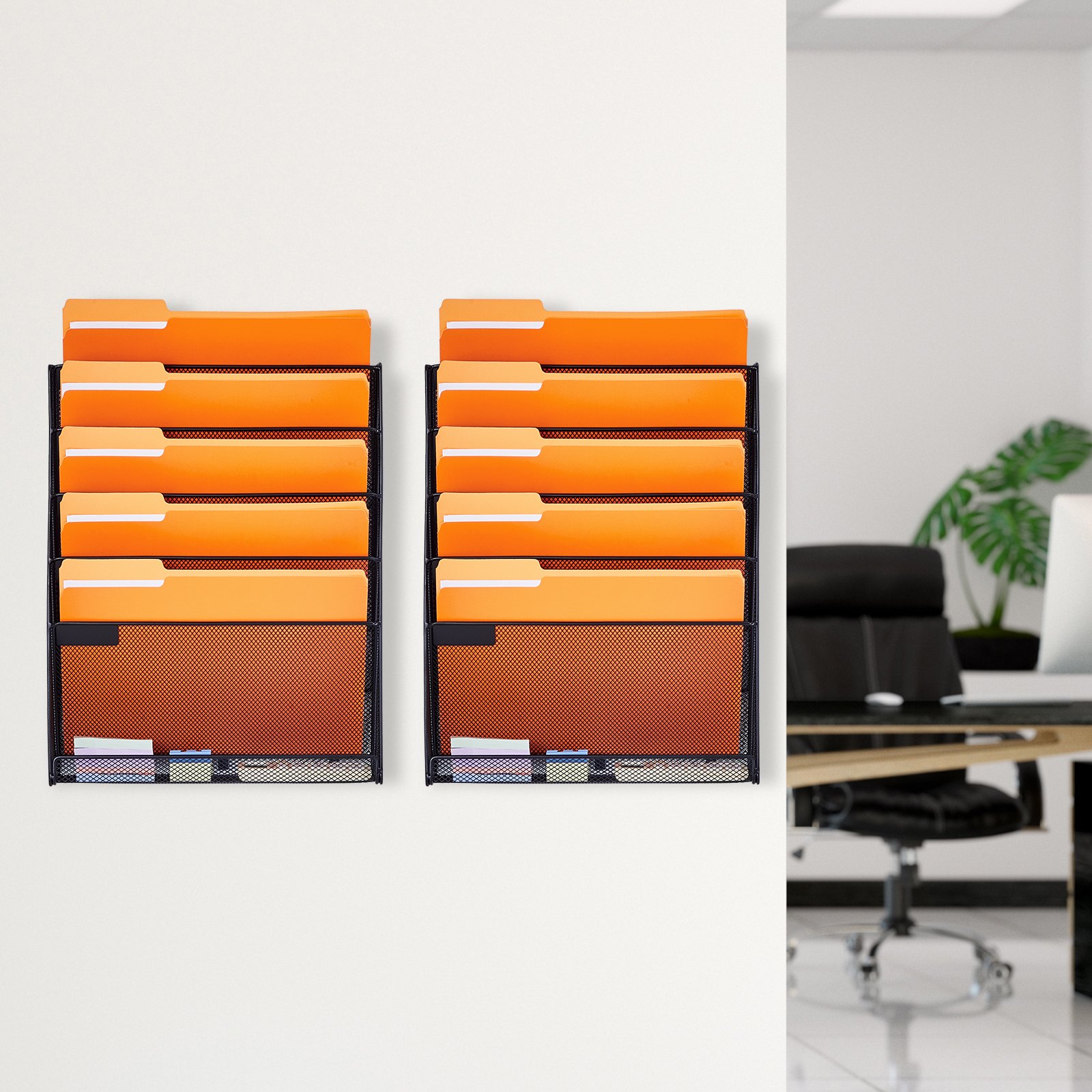 VEVOR File Wall Rack, Two-Piece 6 Pockets Mesh Wall File Holder, Wall ...