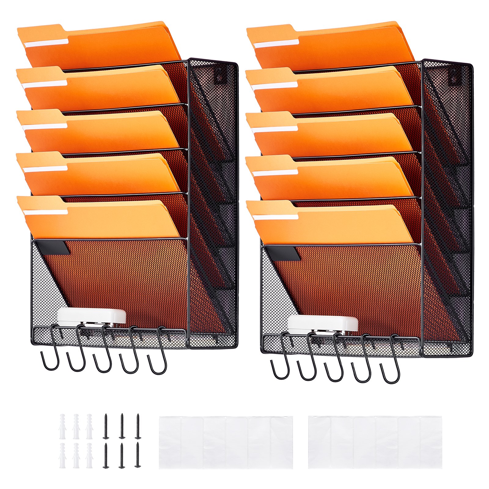 VEVOR File Wall Rack, Two-Piece 6 Pockets Mesh Wall File Holder, Wall ...