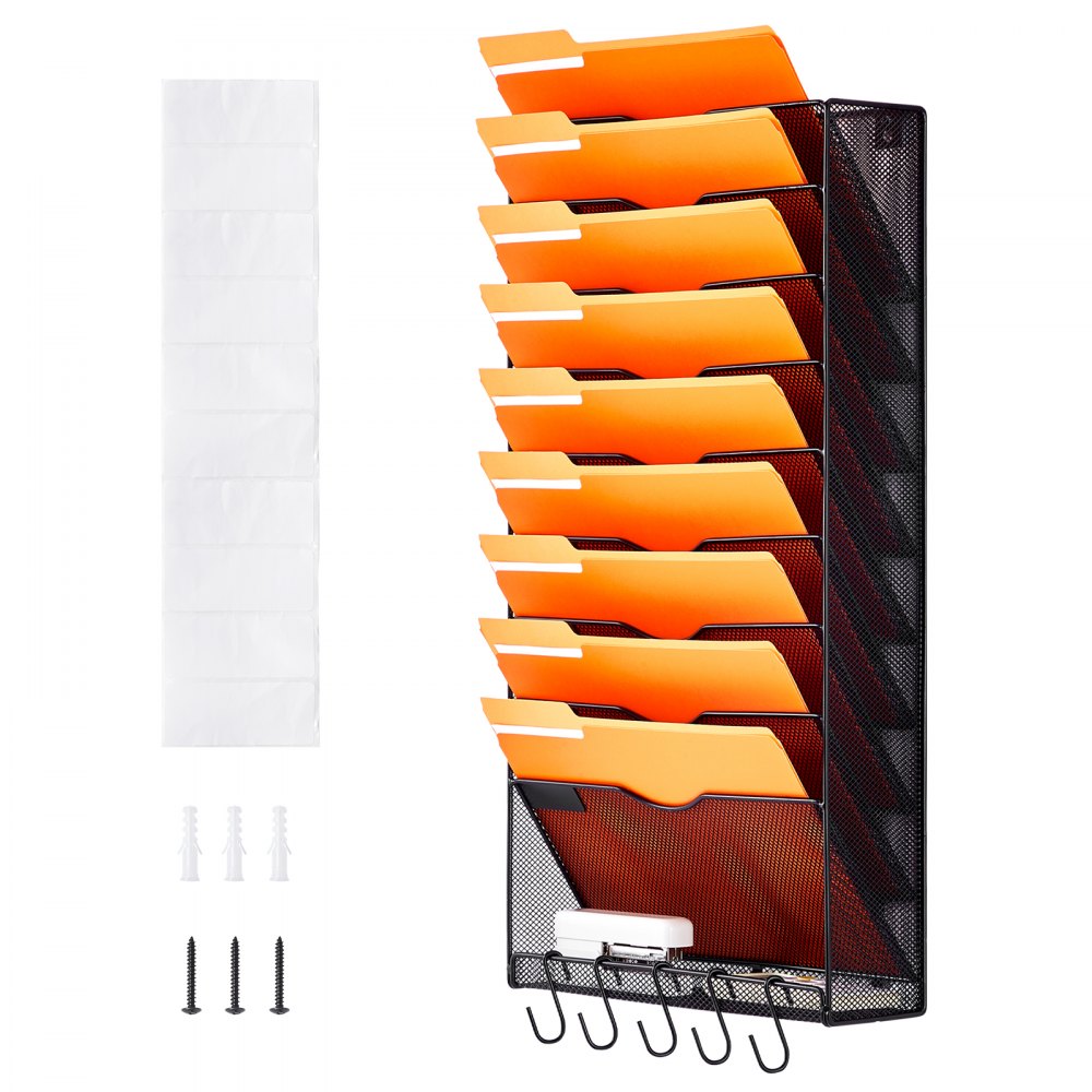 VEVOR File Wall Rack, One-Piece 10 Pockets Mesh Wall File Holder, Wall ...