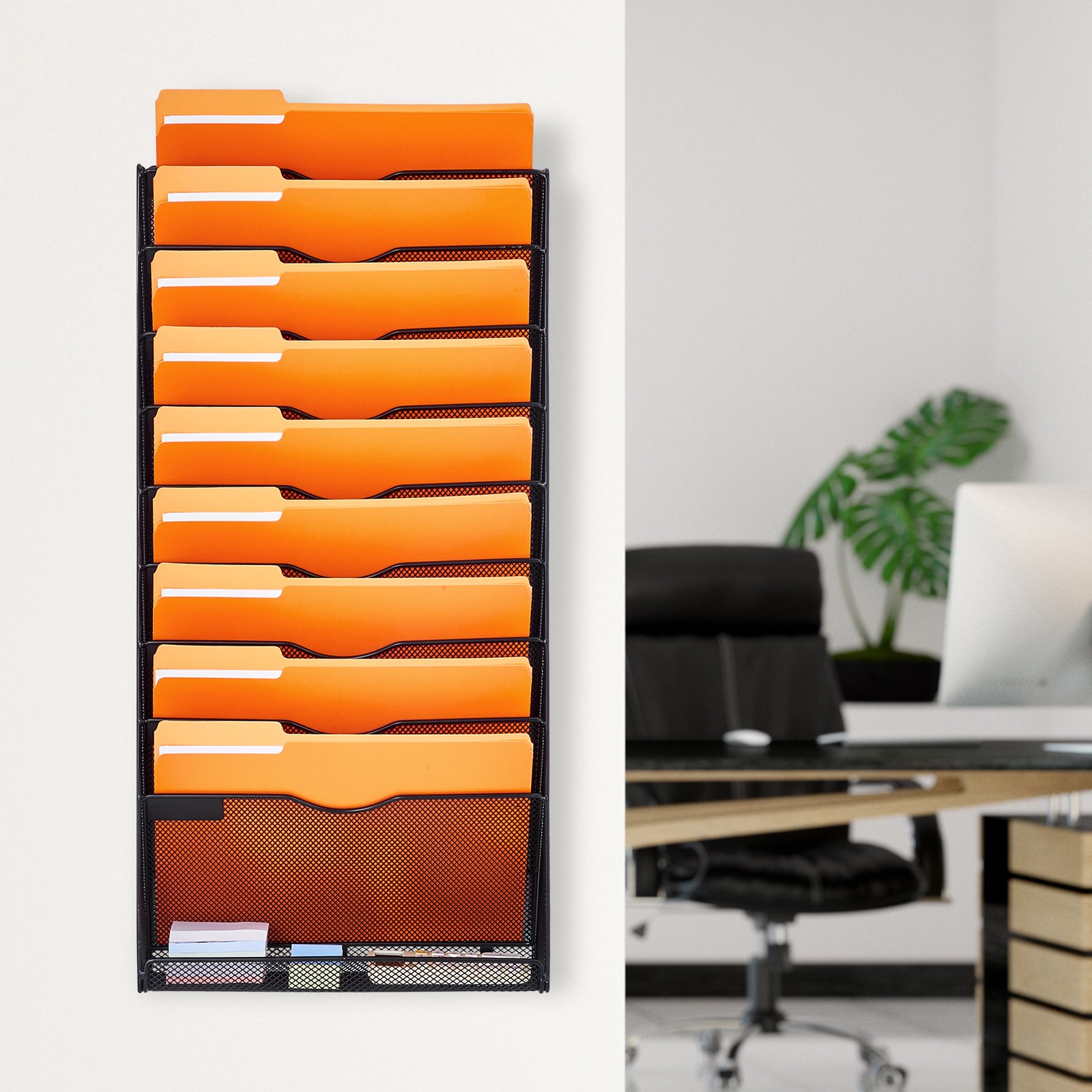 VEVOR File Wall Rack, One-Piece 10 Pockets Mesh Wall File Holder, Wall ...