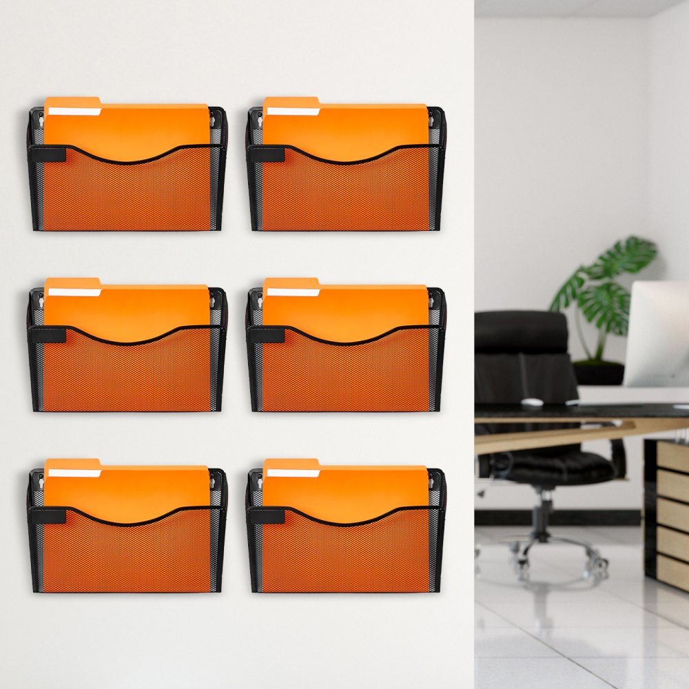 VEVOR File Wall Rack, Six-Piece 1 Pocket Mesh Wall File Holder, Wall ...