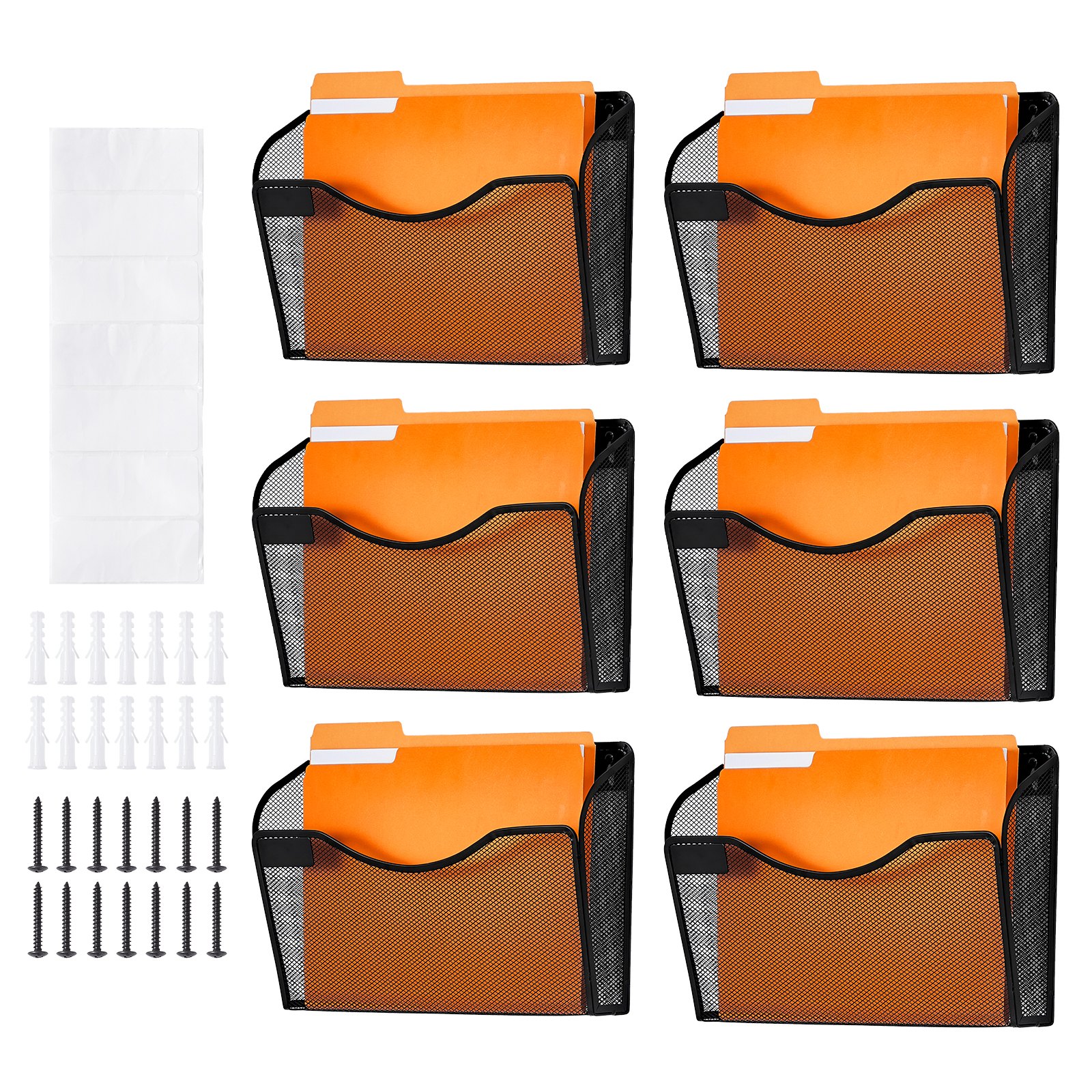 VEVOR File Wall Rack, Six-Piece 1 Pocket Mesh Wall File Holder, Wall ...