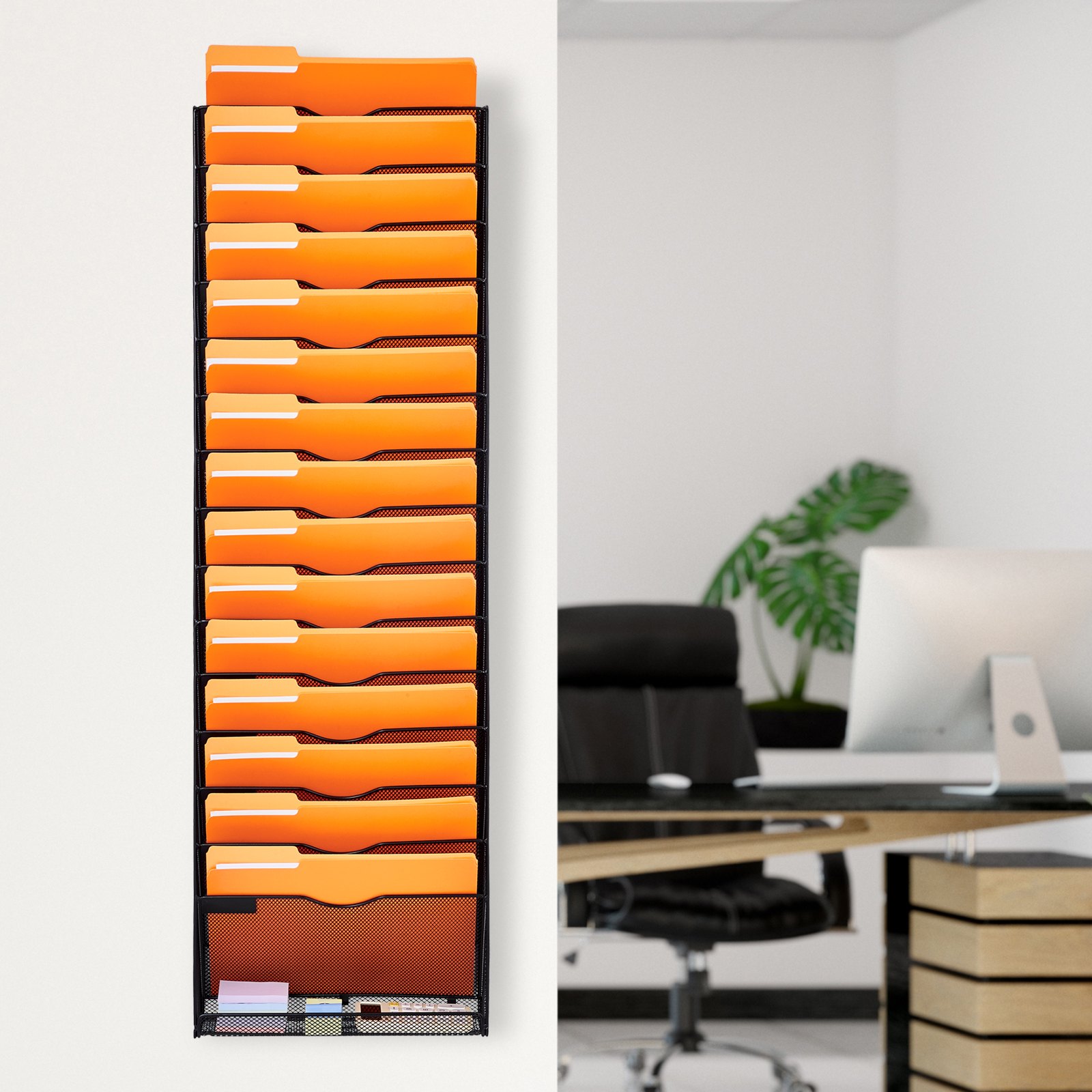 VEVOR File Wall Rack, One-Piece 16 Pockets Mesh Wall File Holder, Wall ...