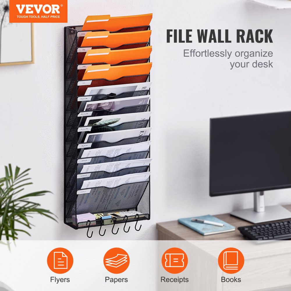 VEVOR 12 Pocket Hanging Wall File Organizer -12x4x30In,2.5Kg