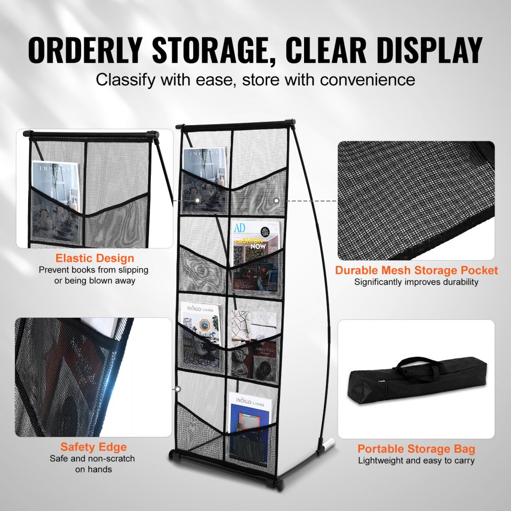 VEVOR Brochure Display Stand, 4-Tier 8 Pockets Mesh Literature Display ...