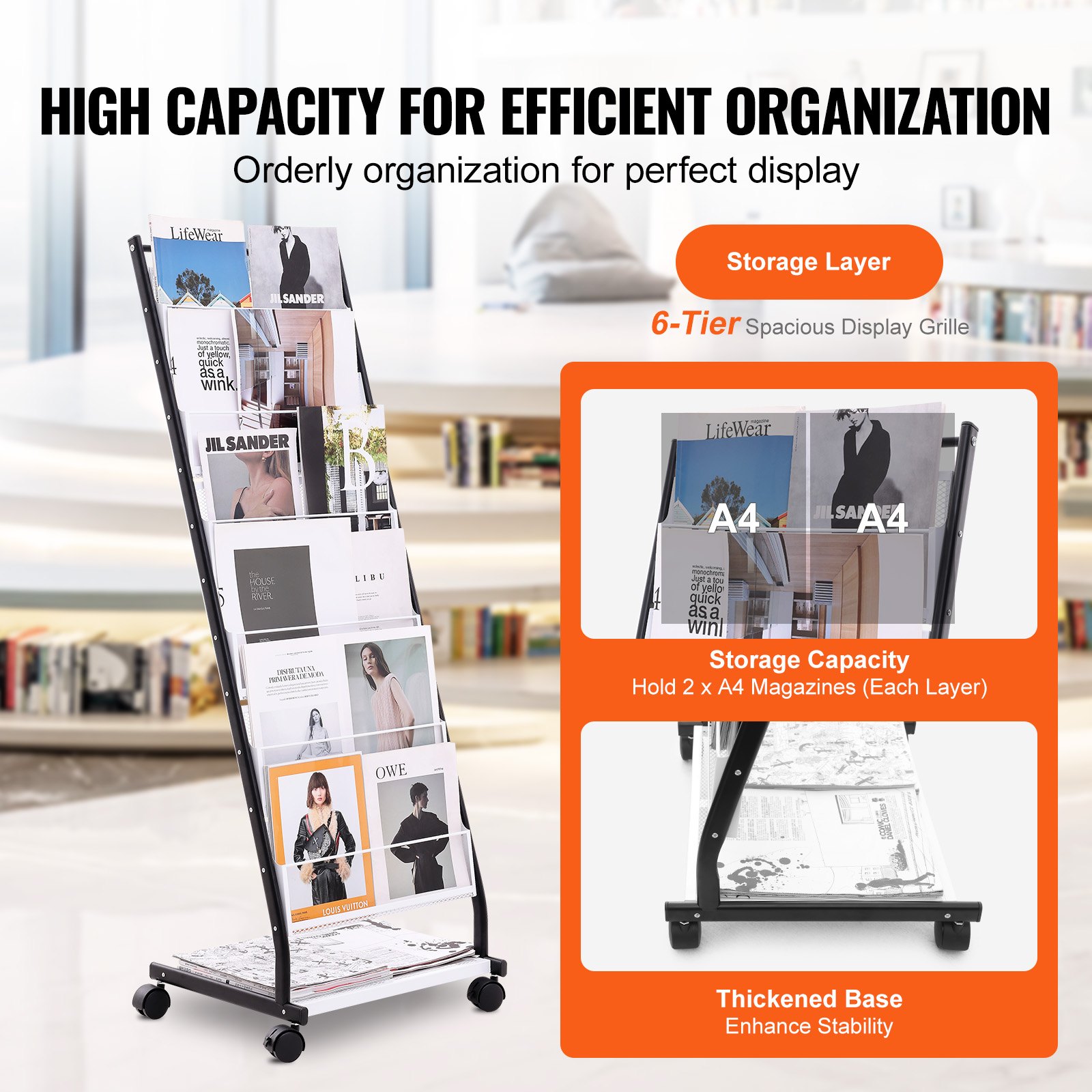 VEVOR Brochure Display Rack, 6-Tier Magazine Literature Display Stand ...