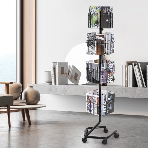 VEVOR Brochure Display Rack, 4-Tier 32 Pockets Rotating Magazine ...