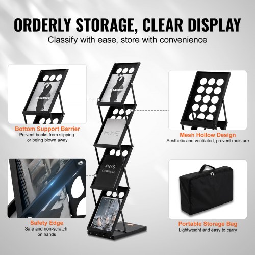 VEVOR Foldable Magazine Display Rack, 4-Tier Brochure Literature ...