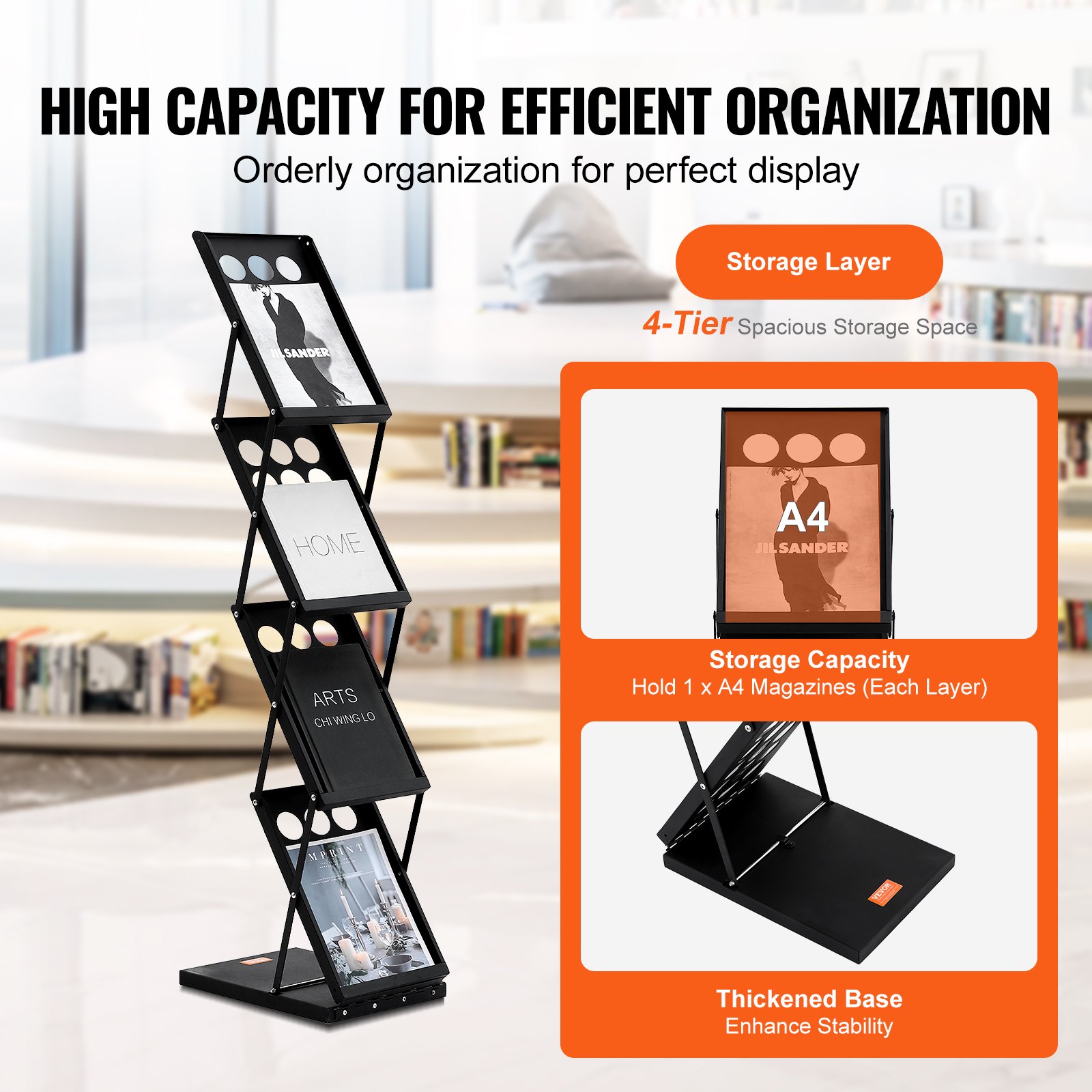 VEVOR Foldable Magazine Display Rack, 4-Tier Brochure Literature ...