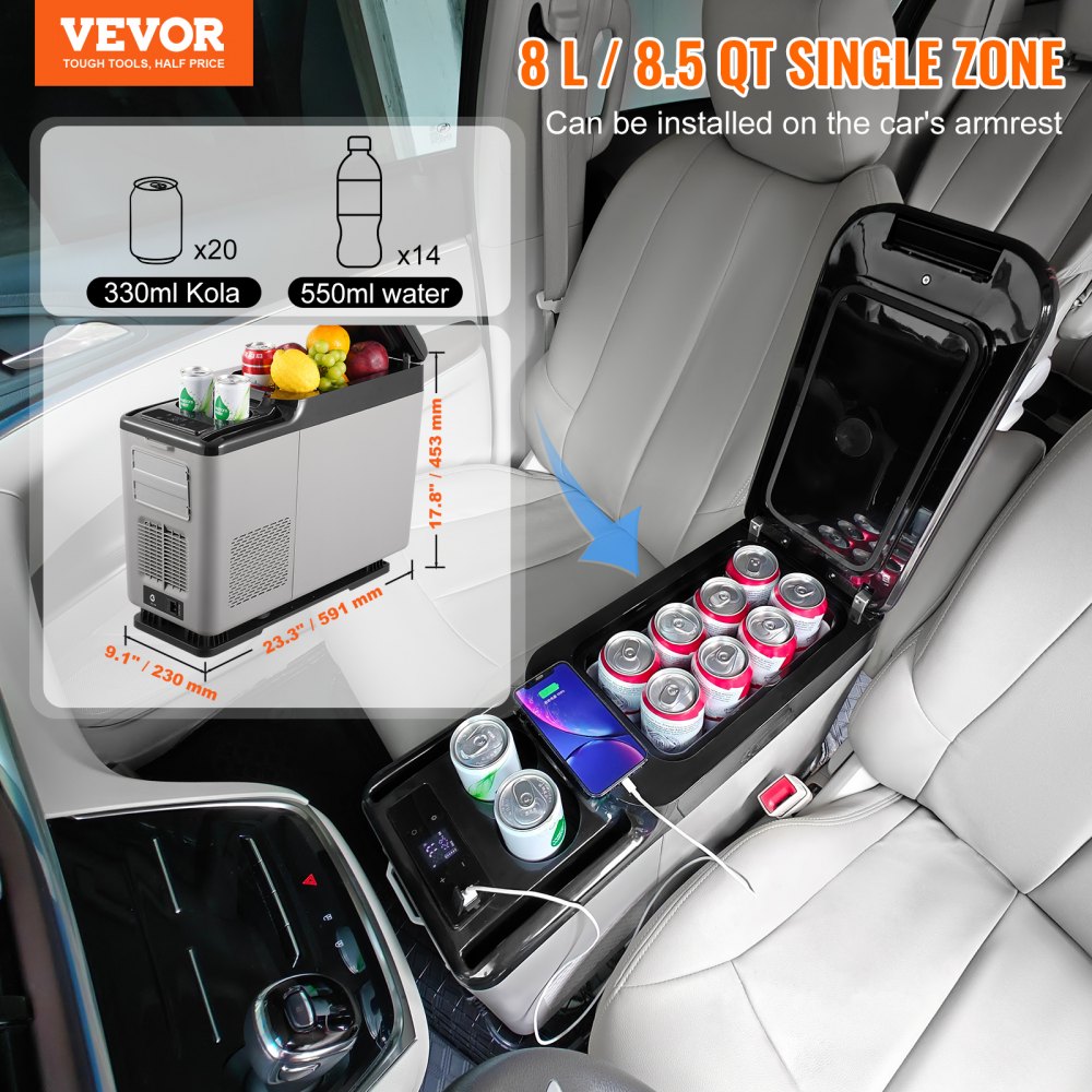 VEVOR Portable Car Refrigerator Freezer Compressor 15 L Single Zone for ...