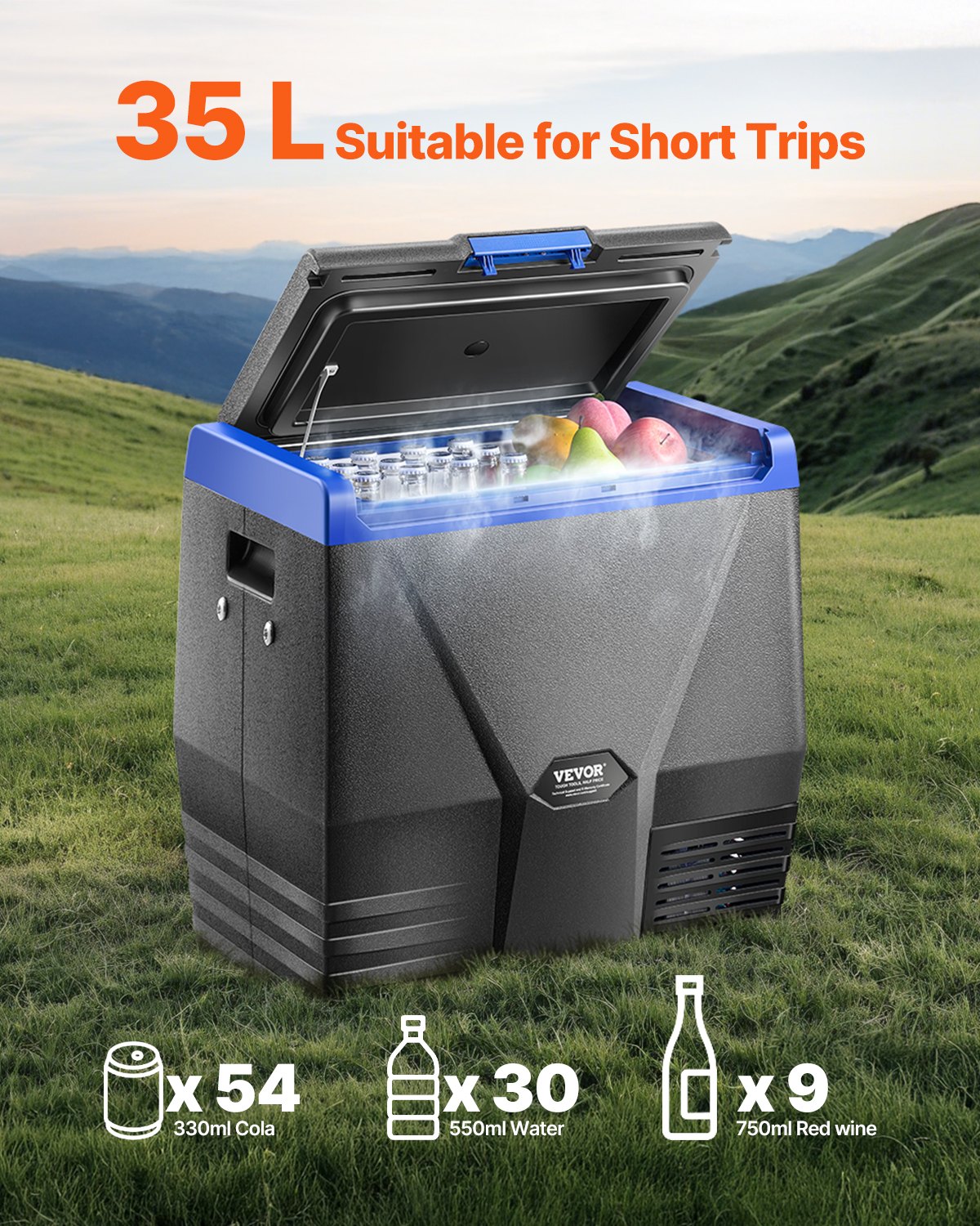 VEVOR Portable Car Refrigerator, 35L Car Refrigerator Fridge, 12V/24V ...