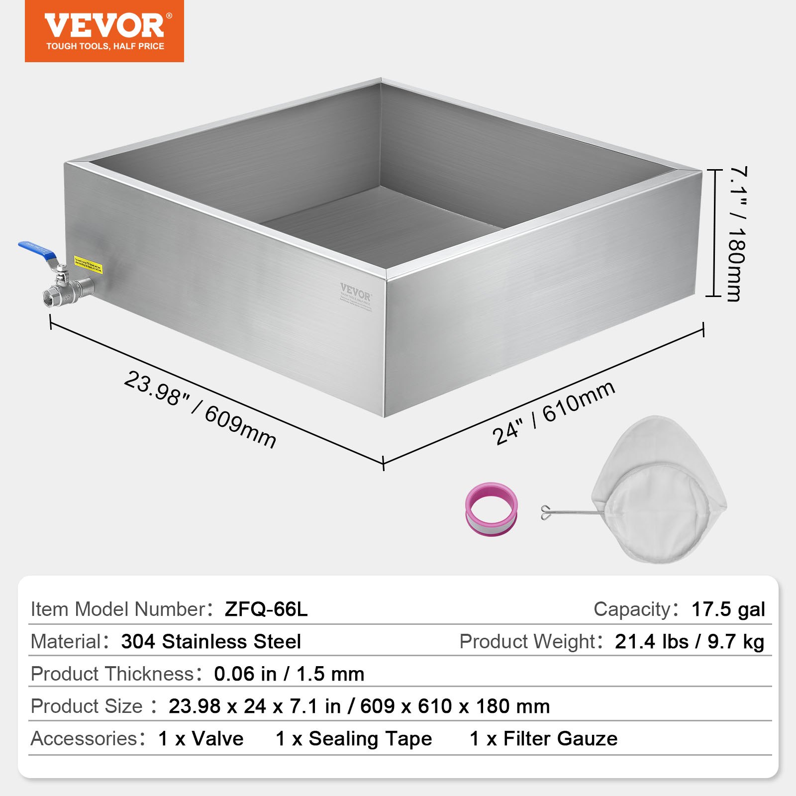 VEVOR Maple Sap Evaporator Pan – 17.5 Gallon, 254 Cups