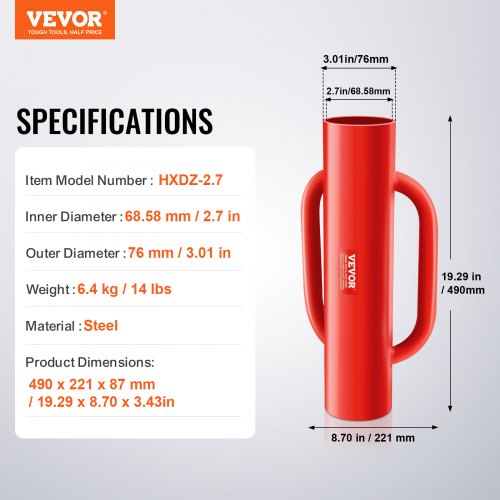 VEVOR Fence Post Driver with Handles 2.7 in Inner Diameter T Post Pole ...