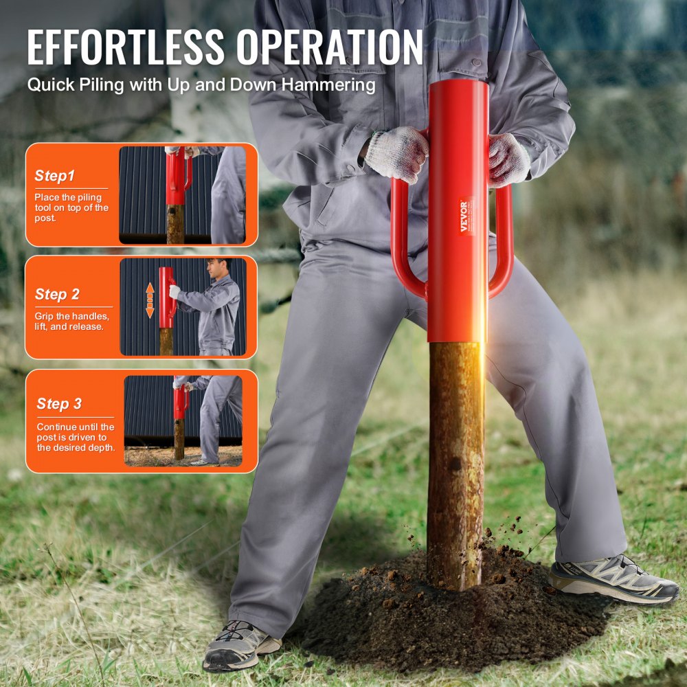 VEVOR Fence Post Driver with Handles, 2.7 in Inner Diameter T Post Pole ...