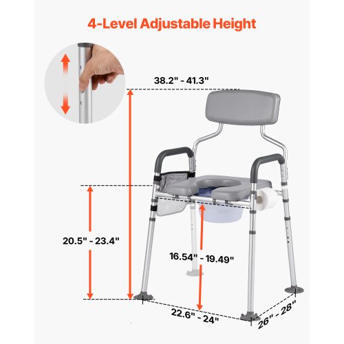 Bedside Commode Chair 4-in-1 Raised Toilet Seat 500 lbs Adjustable ...