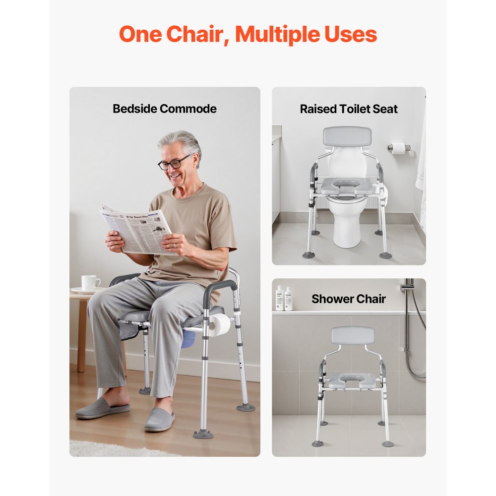 VEVOR Bedside Commode Chair, 227 kg Capacity, 4-in-1 Portable Toilet ...