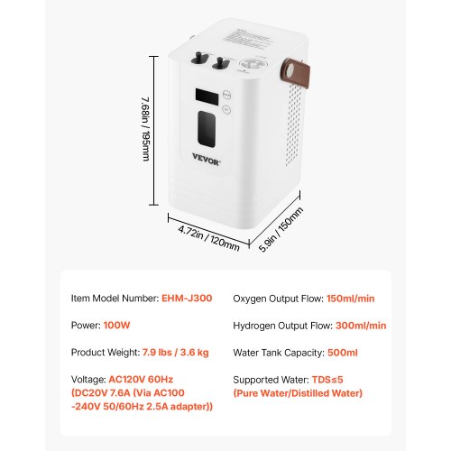 Hydrogen Inhalation Machine 99.99% High Purity HO-Separated 450ml/min 3 ...