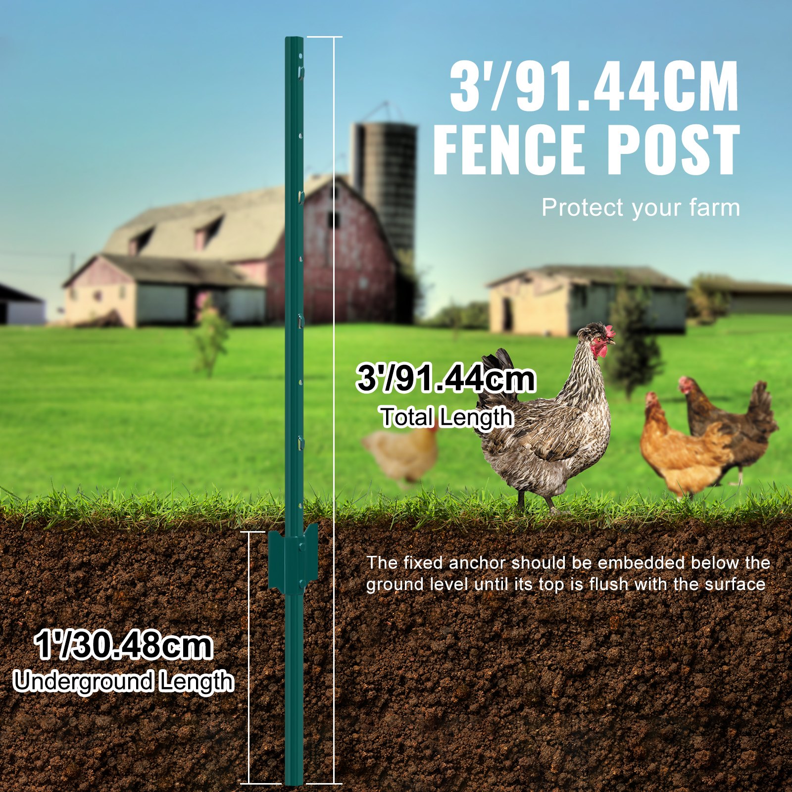 VEVOR 3 Feet Fence Post 10 Pack T-Post Heavy Duty Metal Fence Posts ...