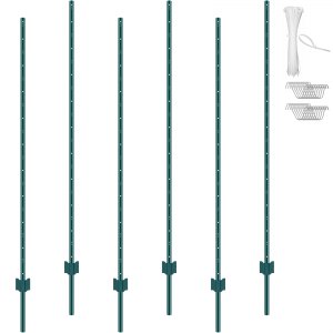 VEVOR 6 Feet Fence Post 6 Pack U-Channel Heavy Duty Metal Fence Posts ...