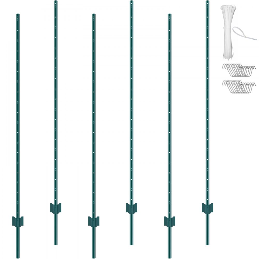 VEVOR 6 Feet Fence Post, 6 Pack U-Channel Heavy Duty Metal Fence Posts ...