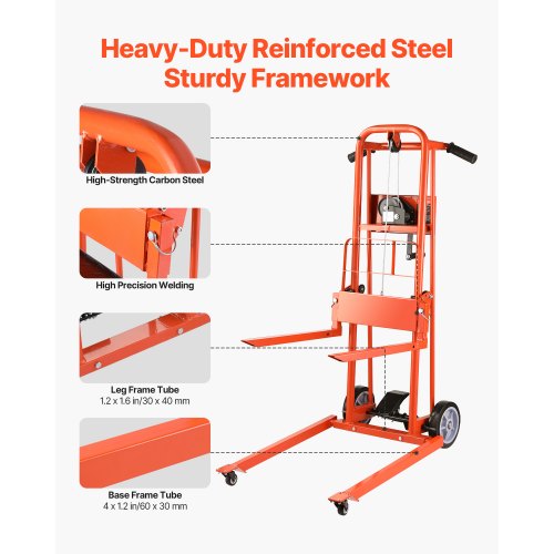 Material Lift Winch Stacker 330 lbs Capacity Pallet Truck Dolly 42.9 in ...