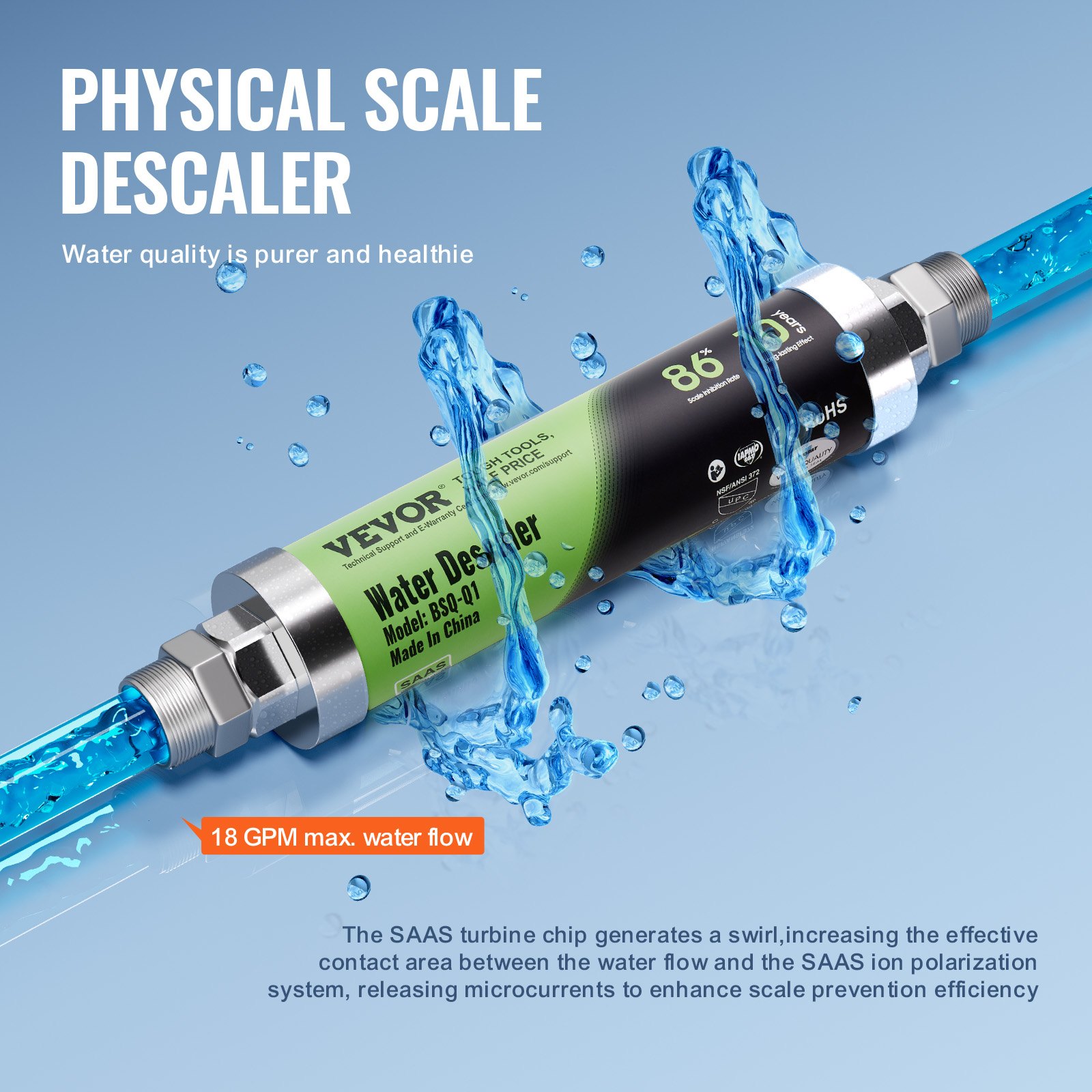 VEVOR Whole House Salt Free Descaler, Physical Scale Descaler for City ...