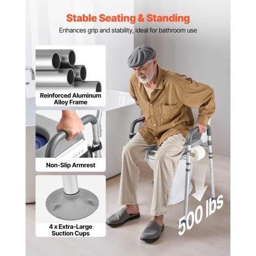 Bedside Commode Chair 4-in-1 Raised Toilet Seat Adjustable Height 500 ...