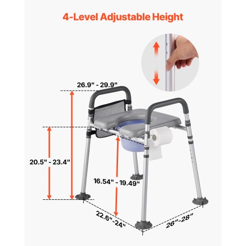 Bedside Commode Chair 4-in-1 Raised Toilet Seat Adjustable Height 500 ...