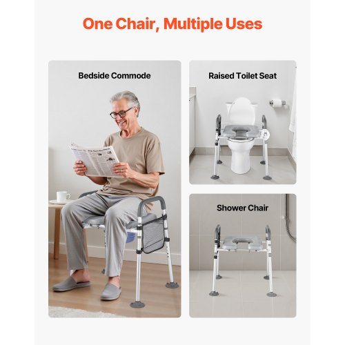 Bedside Commode Chair 4-in-1 Raised Toilet Seat Adjustable Height 500 ...