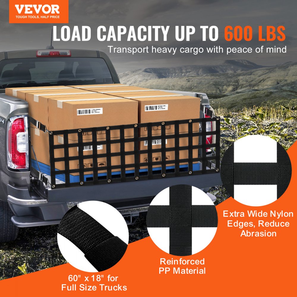 VEVOR Tailgate Net for Full Size Trucks - 60×18 in, 600 lb