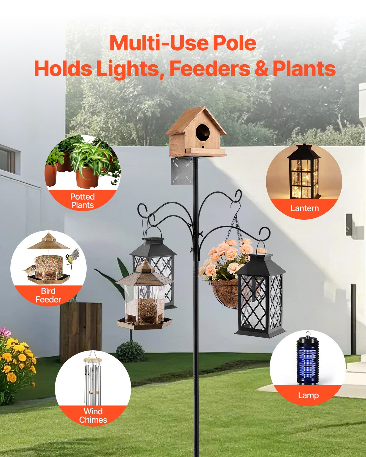 VEVOR 4-Hook Wild Bird Feeder Stand Pole, 92 Inch Bird Feeding Station ...