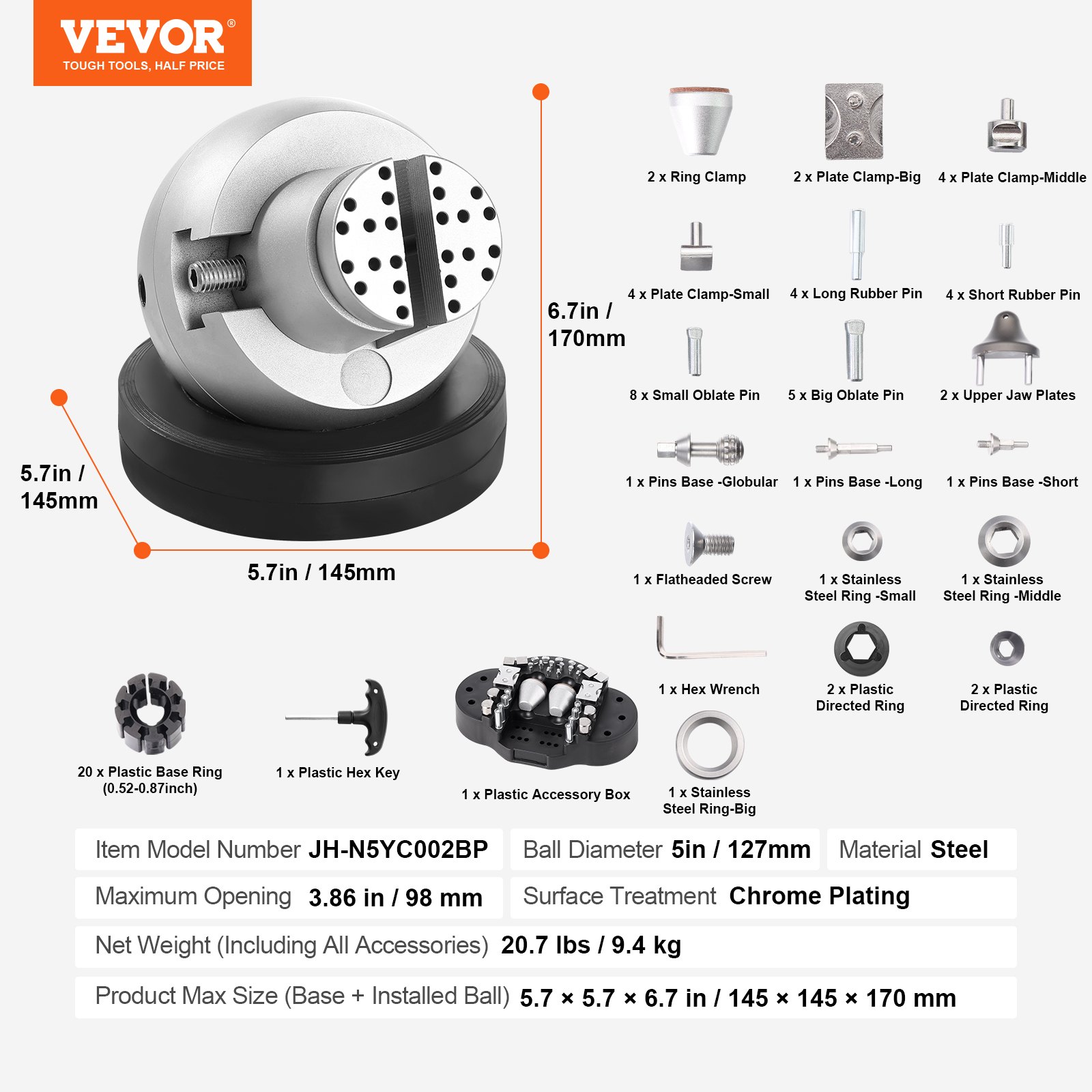 VEVOR Ball Vise, 5" Engraving Setting Tool, 360° Rotation Engraving ...