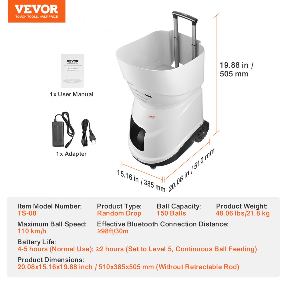 VEVOR Tennis Ball Machine Automatic Portable Ball Launcher Training ...