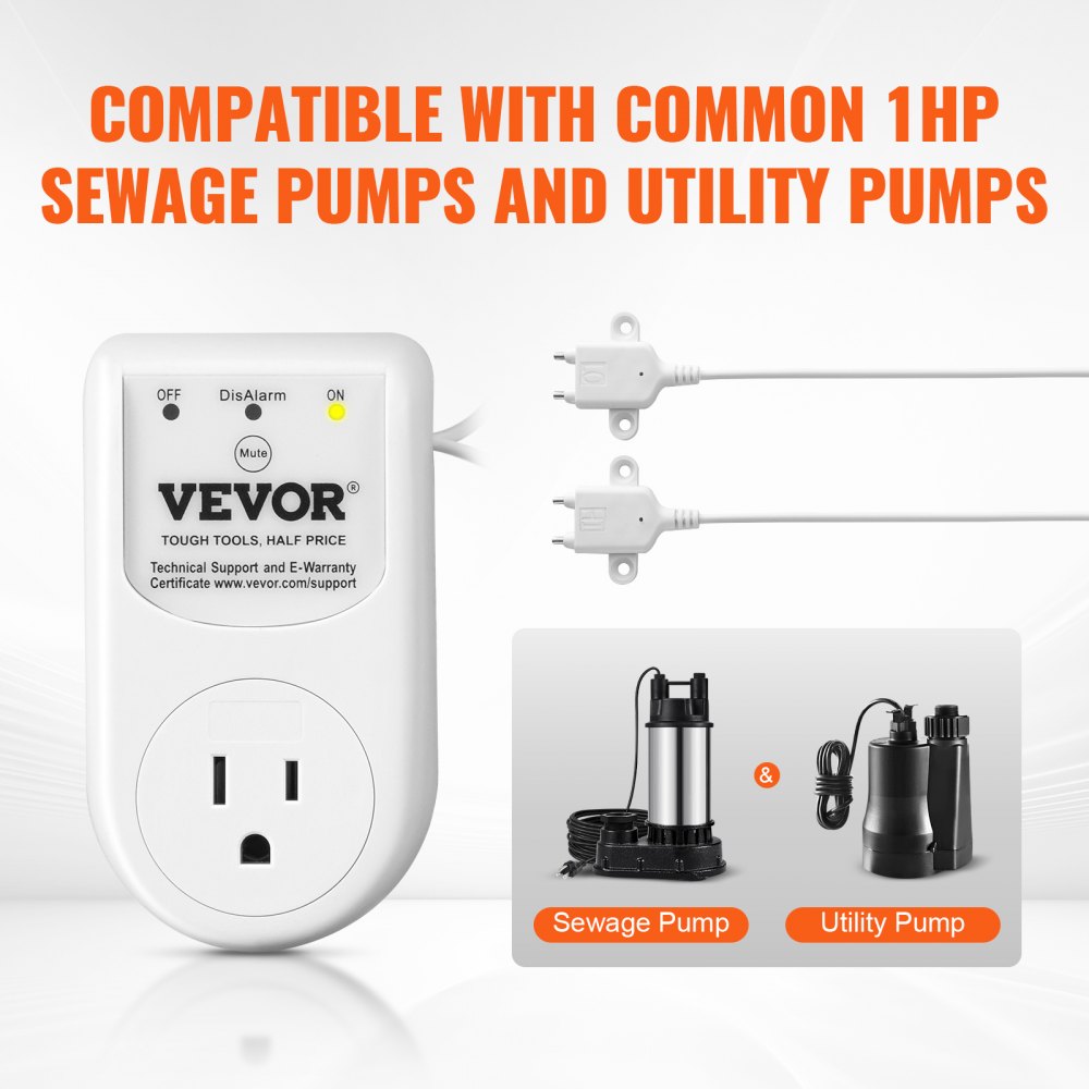 VEVOR Sump Pump Alarm, Indoor/Outdoor High Water Septic Tank Alarm With ...