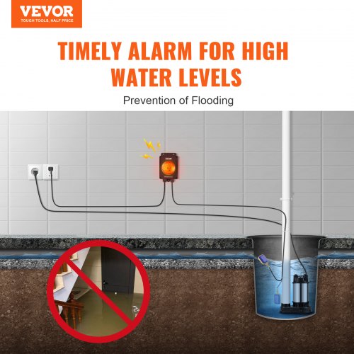 VEVOR Sump Pump Alarm, Indoor/Outdoor High Water Septic Tank Alarm With ...