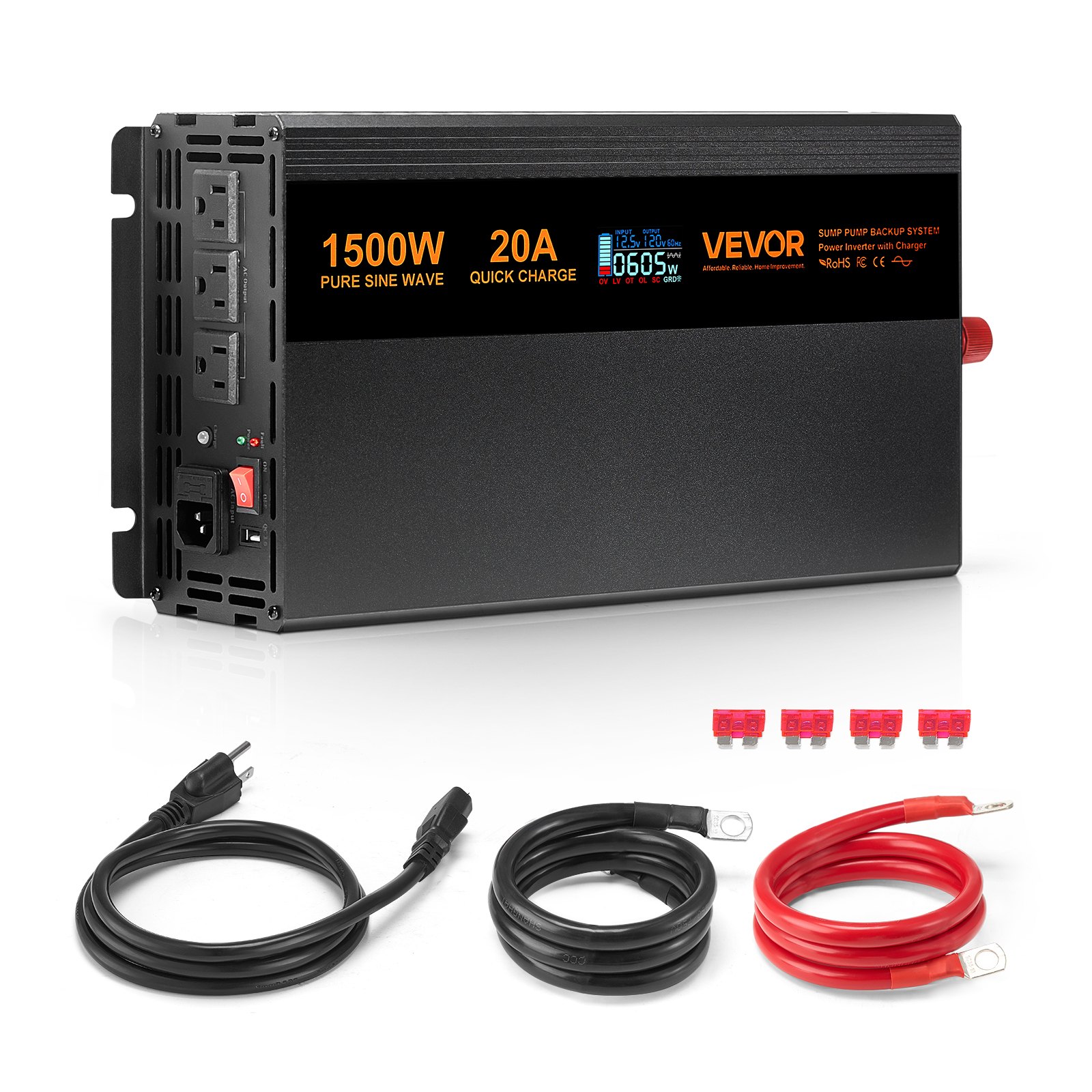 VEVOR Sump Pump Battery Backup System, 1500W, Auto Switches to Battery ...
