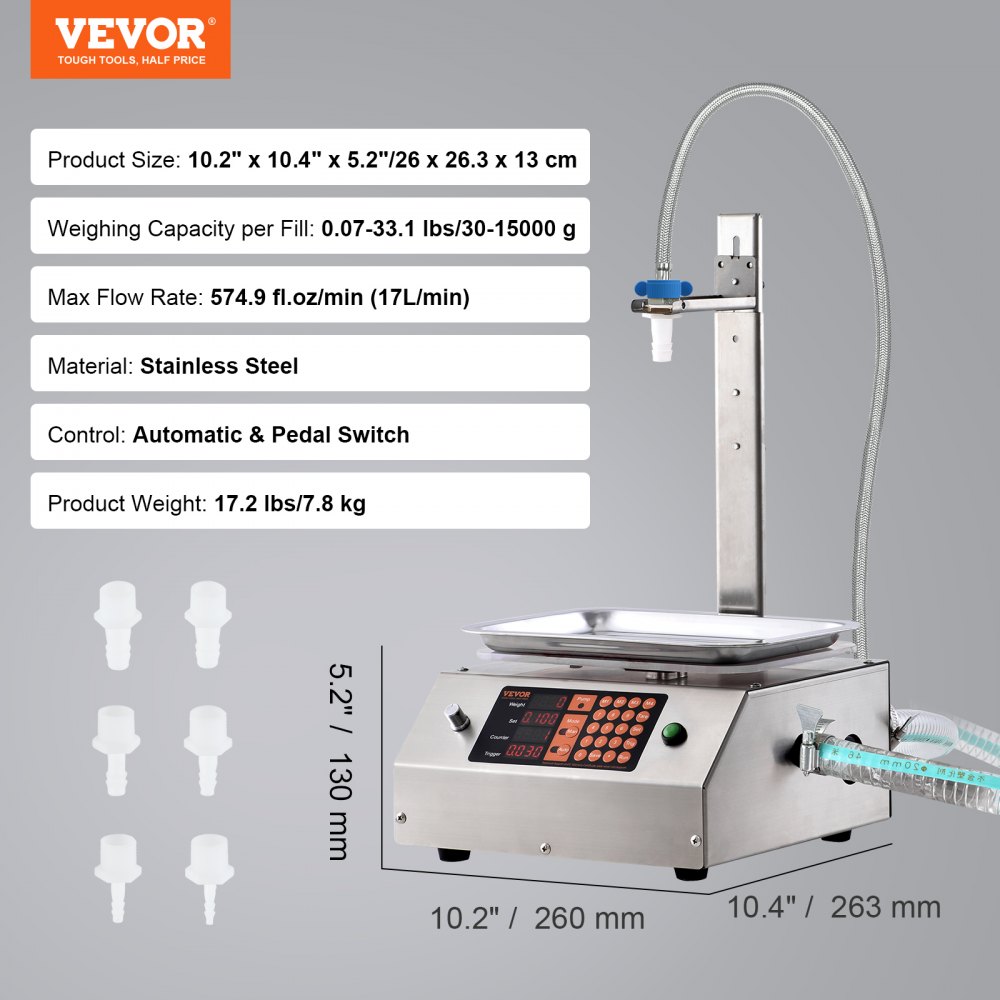 VEVOR Liquid Filling Machine, 30-15000 g Weighing Capacity, Automatic ...
